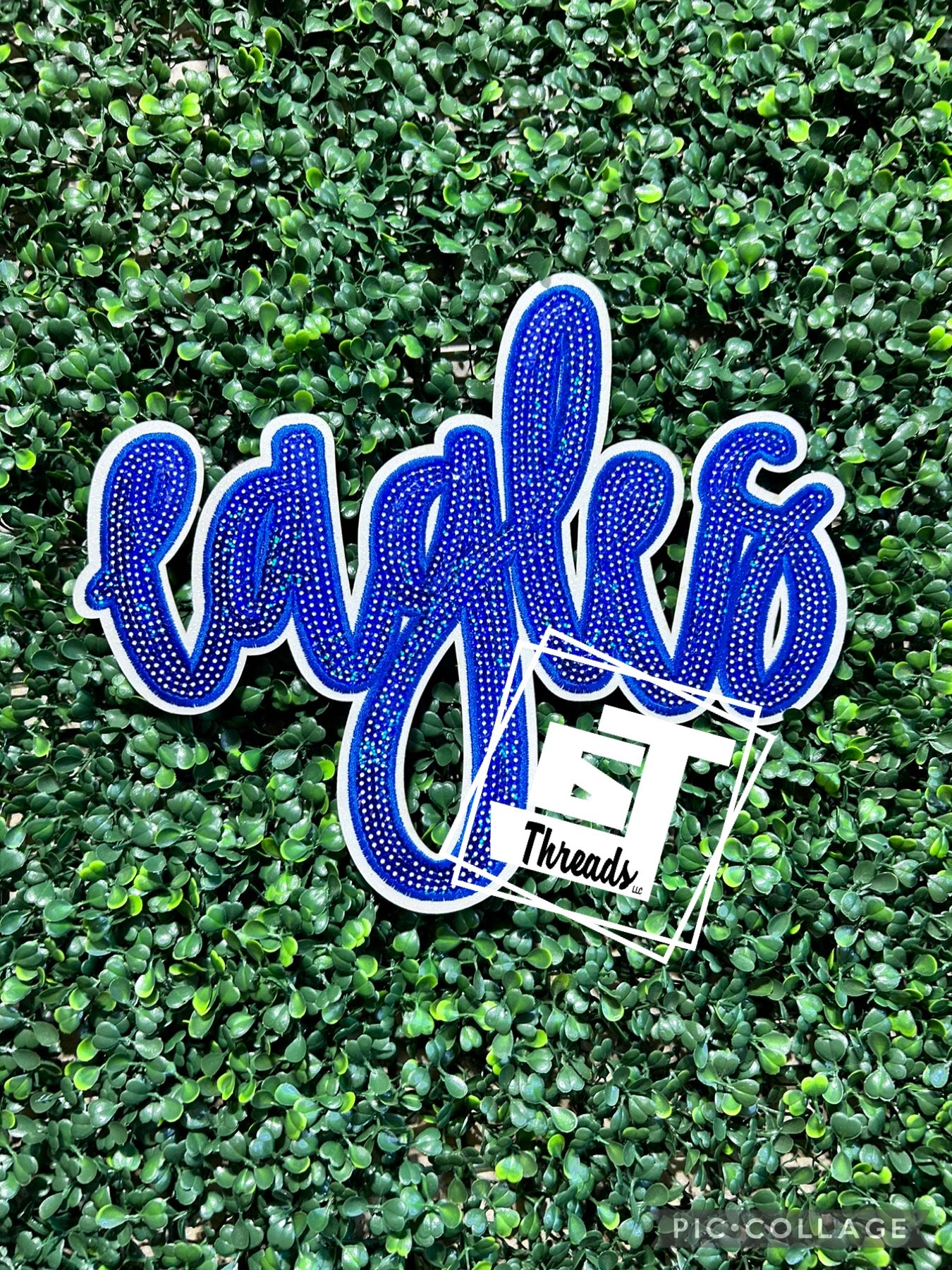 Blue Cursive Sequin Eagles....Patches Only – 6J Threads LLC