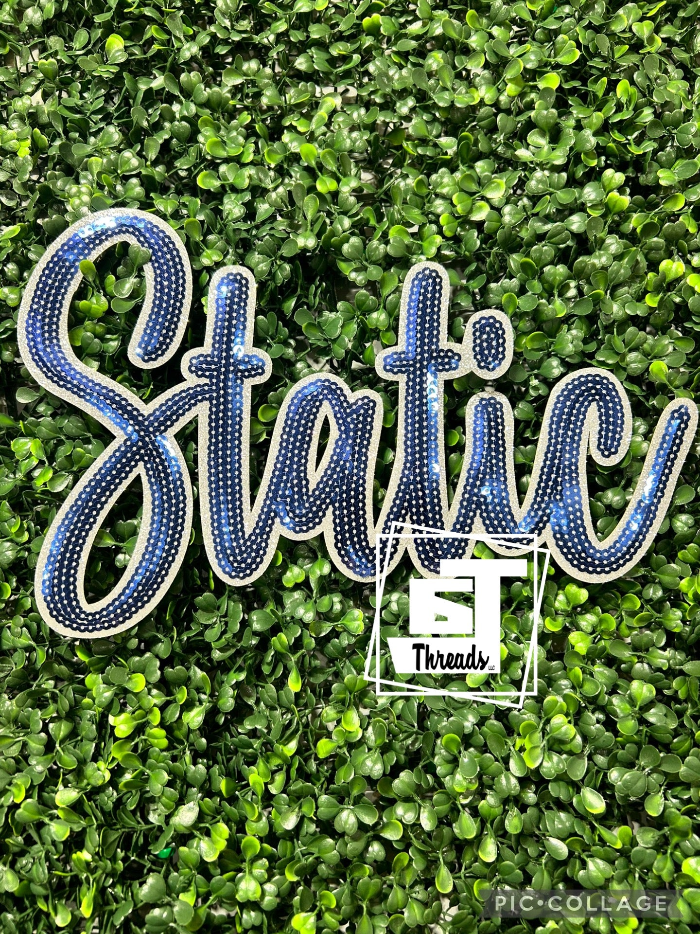 Blue Cursive Sequin Static....Patches Only – 6J Threads LLC