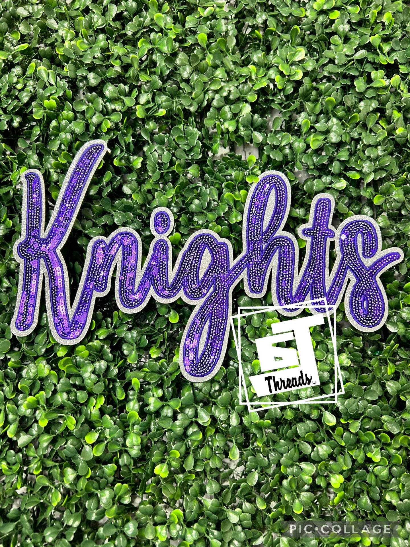Purple Cursive Sequin Knights....Patches Only – 6J Threads LLC